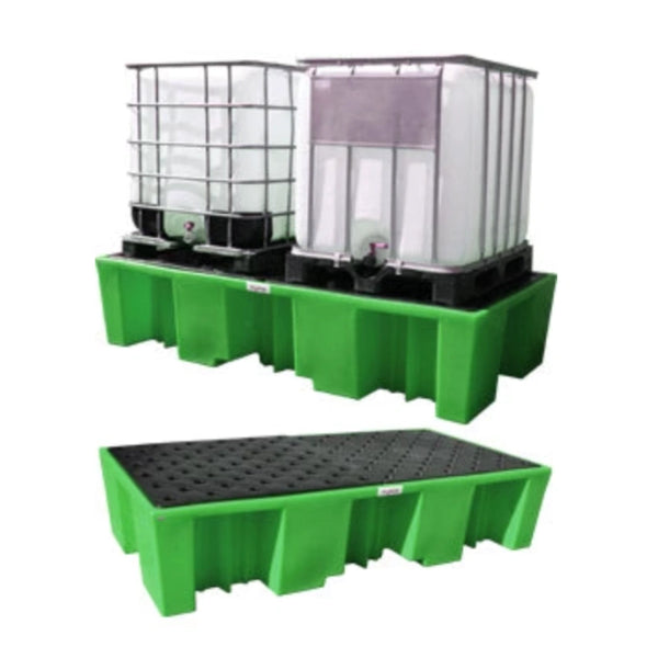 Double IBC Bund Pallet 2 x 1000 Litres Green – Aquatic Living